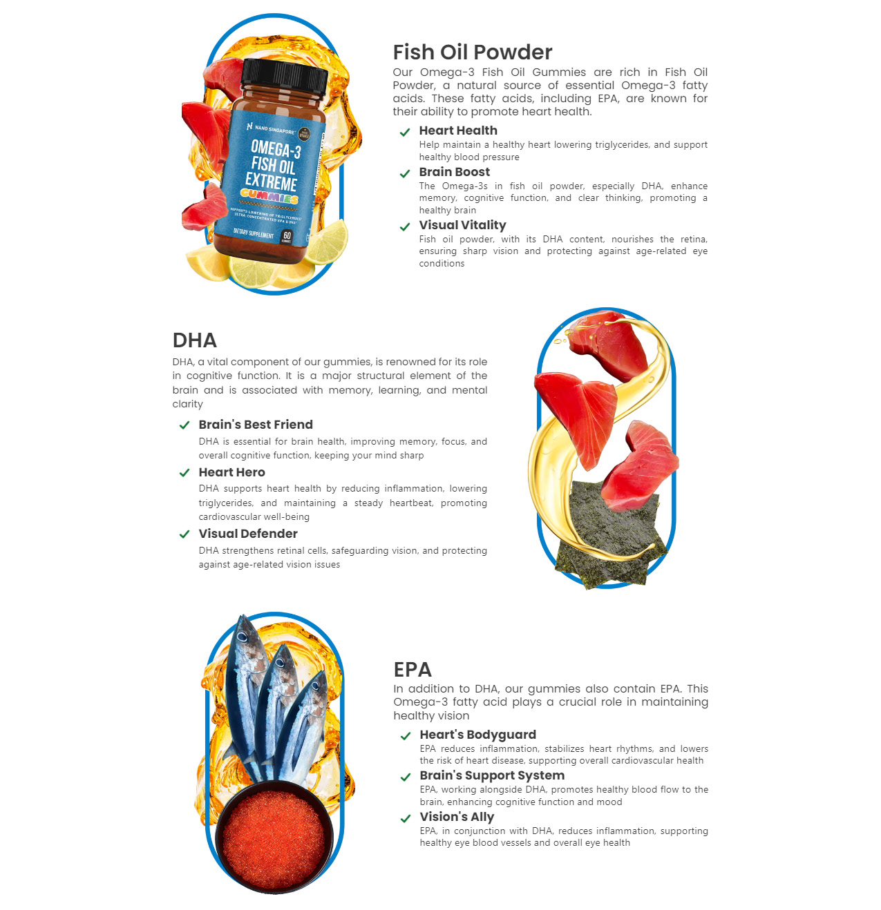 Nano Singapore Omega 3 Fish Oil Extreme Gummies Heart, Memory & Vision ...