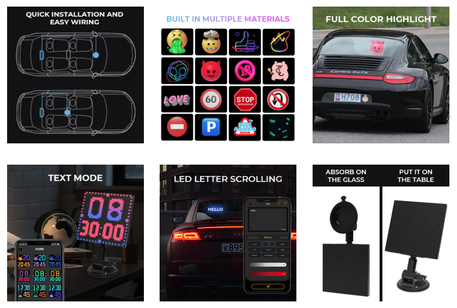 Multi-Purpose Car Window Mobile App Control LED Pixel Animated Display ...