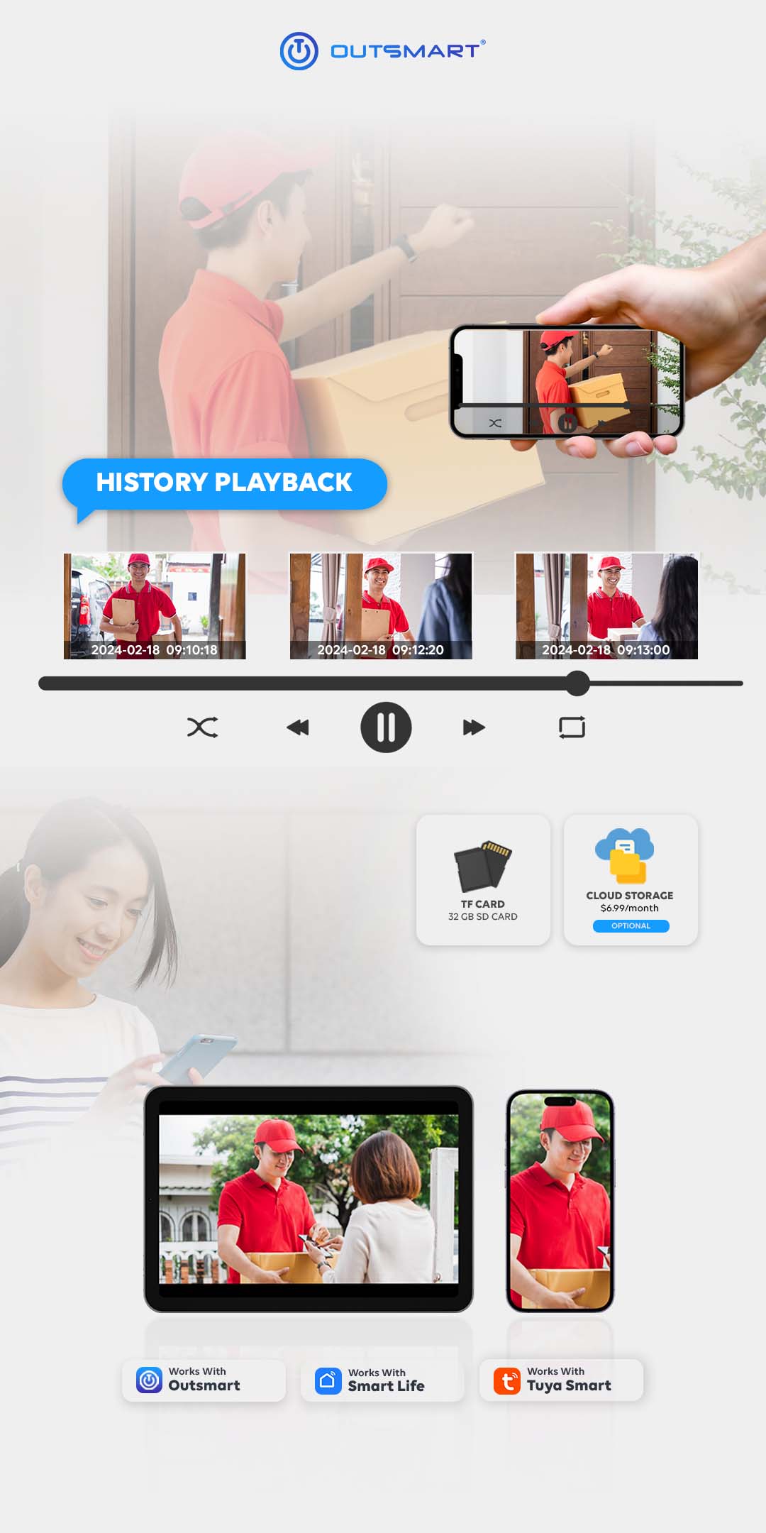 OUTSMART® Wifi Smart Door Viewer With LCD Screen Smart Digital Doorbell ...