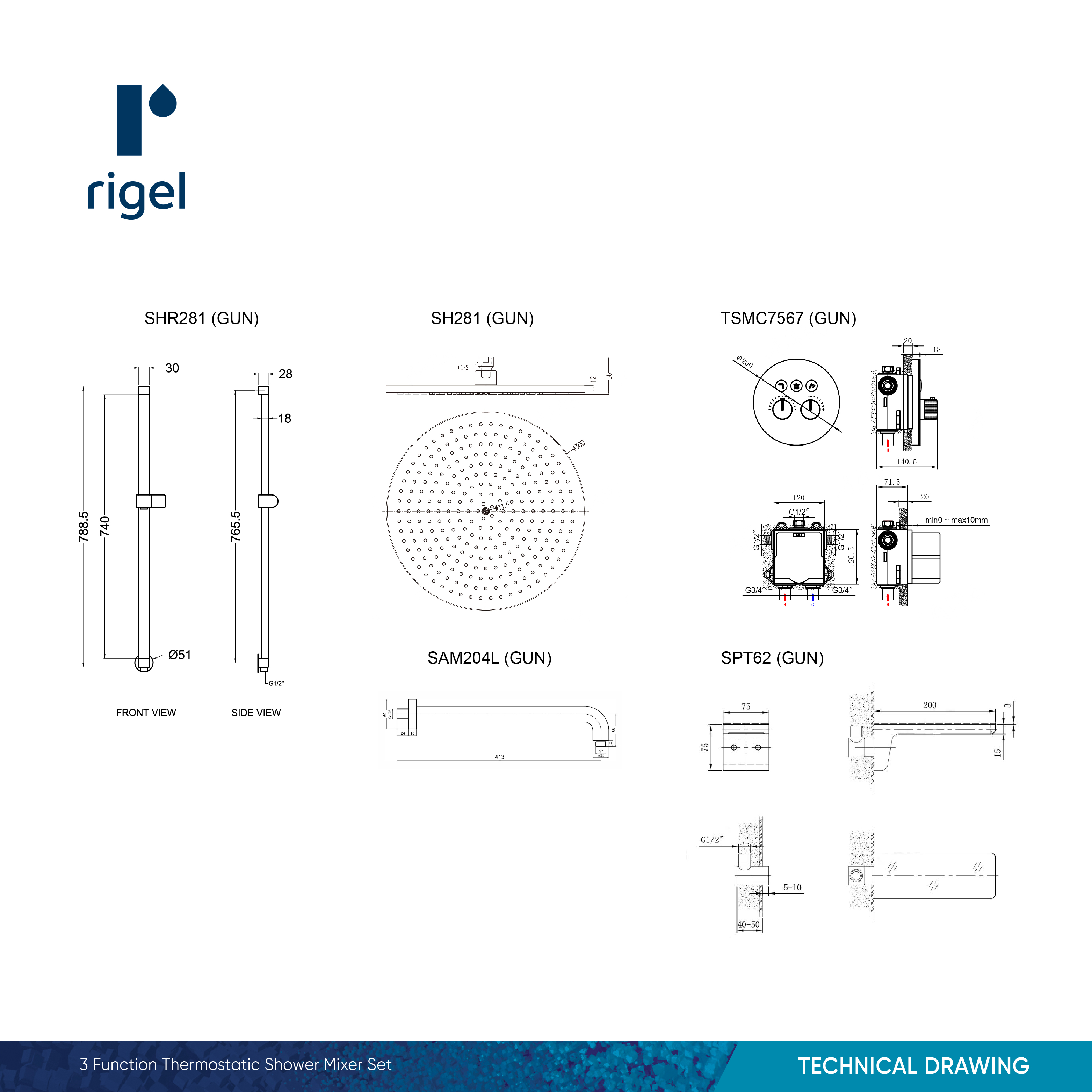 RIGEL Gunmetal Concealed Rain shower system Stellar 3.0 | Shopee Singapore