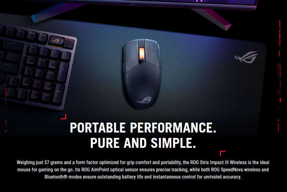 ROG Strix Impact III Wireless Gaming Mouse - Ultralight 57g, 36000 DPI ...
