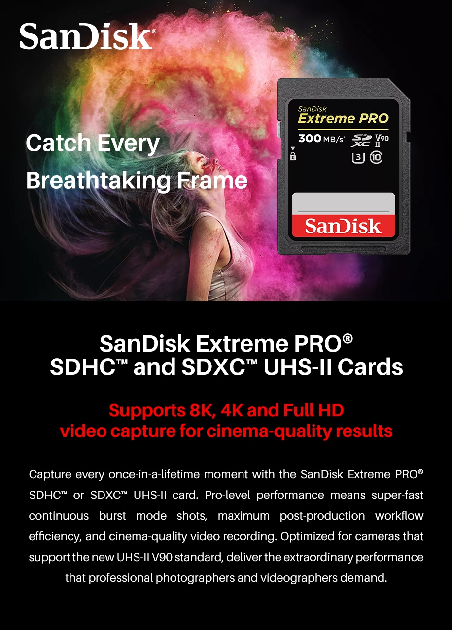 SanDisk Extreme PRO® SDXC™ UHS-II cards 256GB 4K U3 V90 UHS-II 300MB/s (SDSDXDK-256G-GN4IN ...