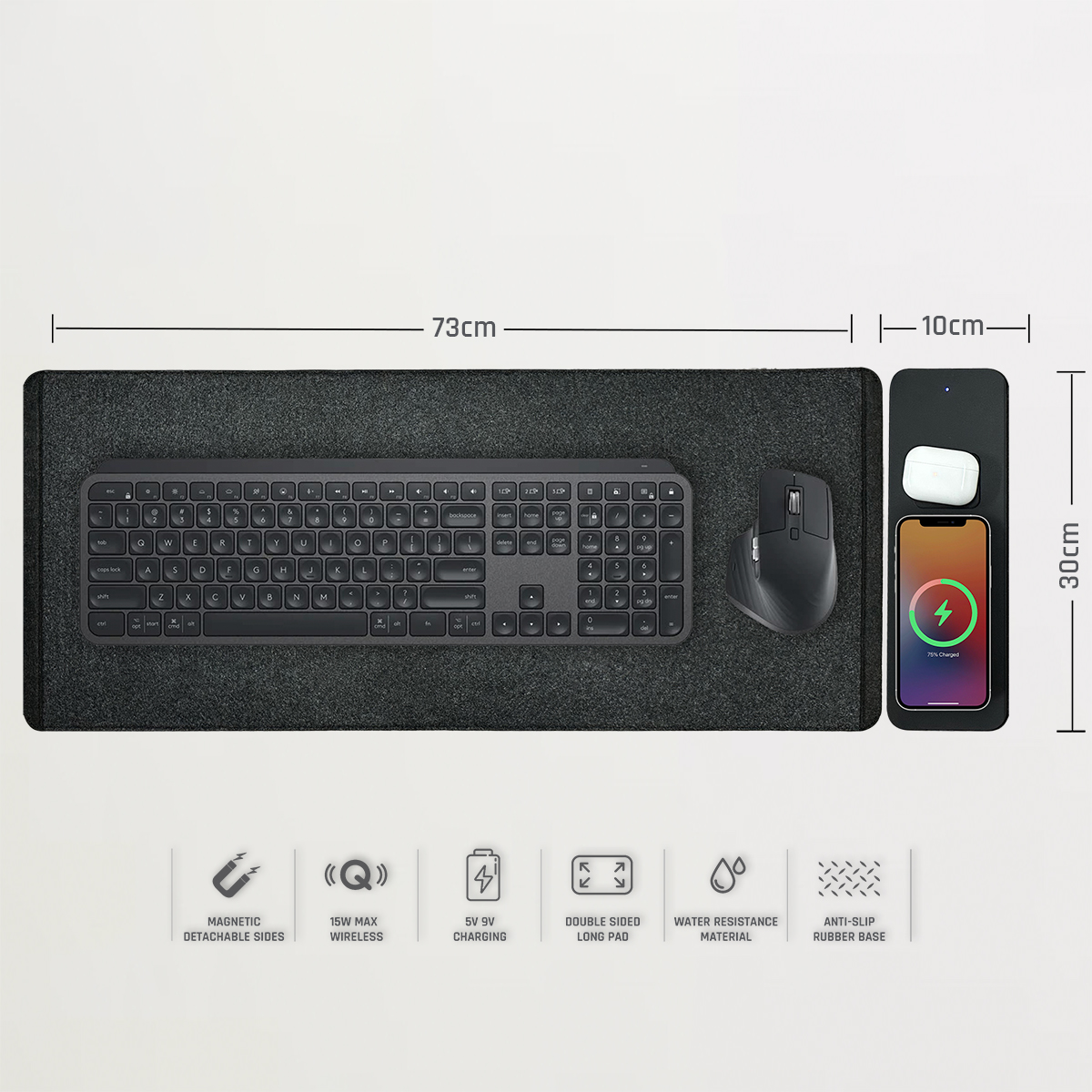 Ergoworks Comfy Desk Mat, Mouse Pad With Detachable Wireless Charging ...