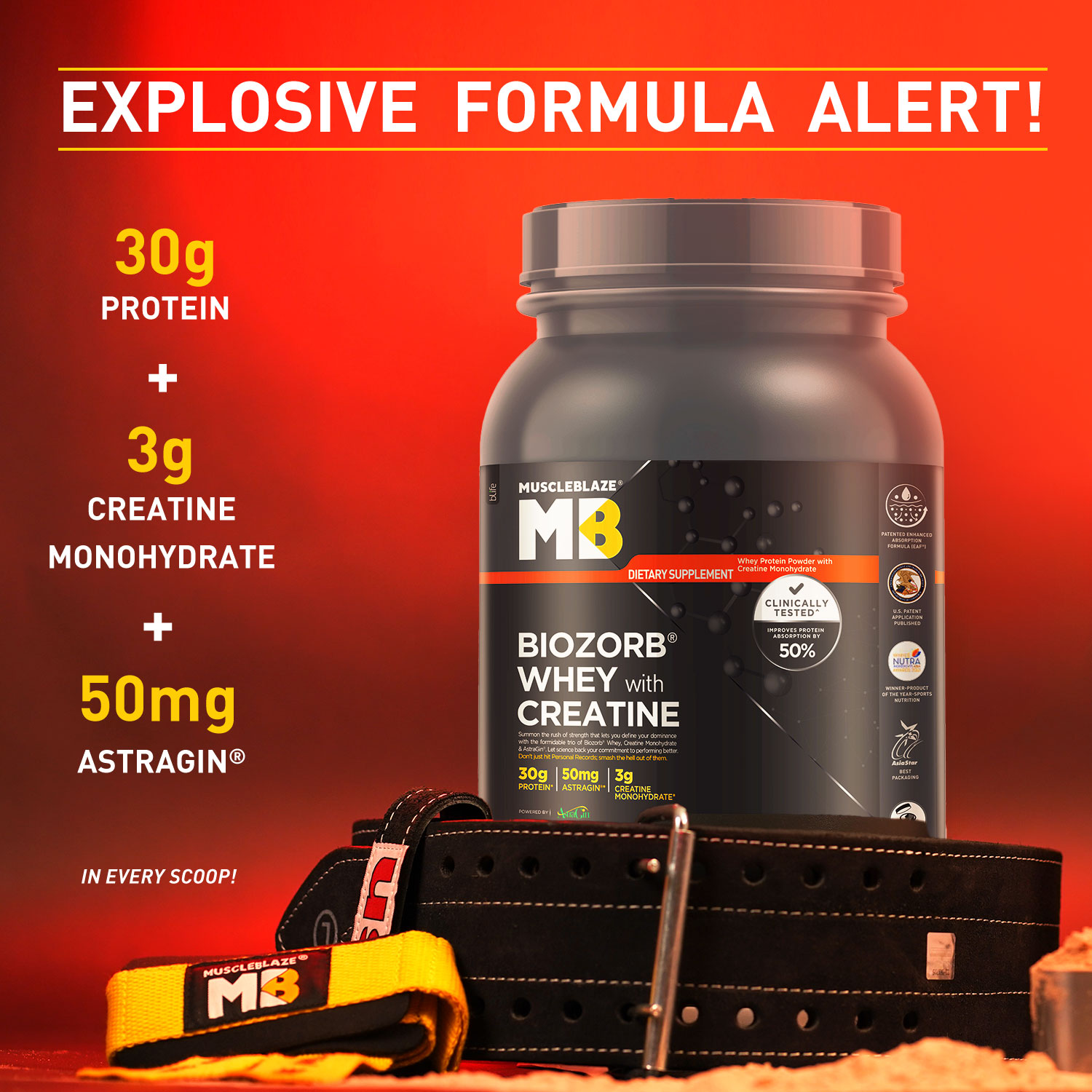 MuscleBlaze Biozorb Whey Protein with Creatine Monohydrate (Chocolate ...