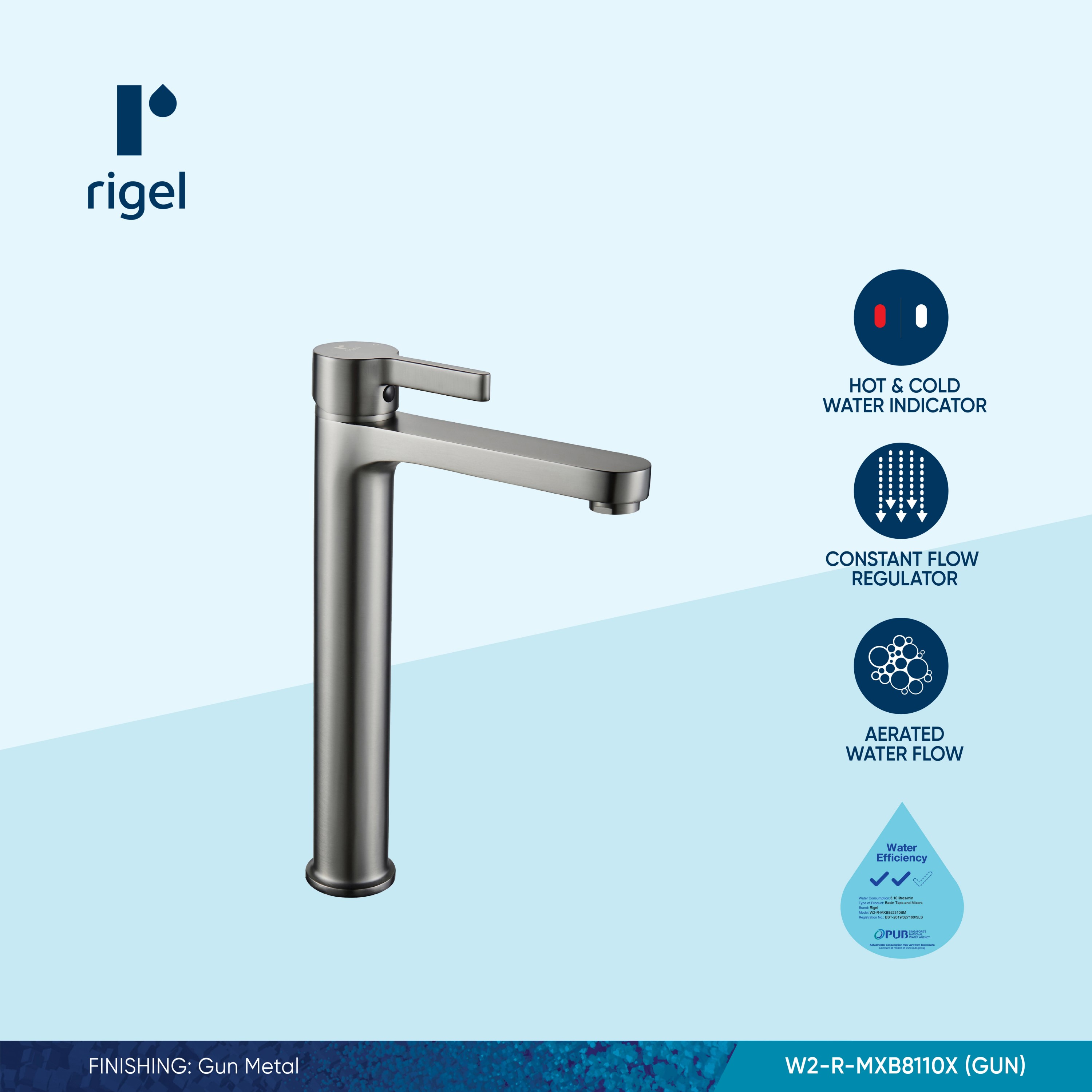 [P.O] RIGEL Gunmetal Basin Mixer Tall Tap MXB8110X (GUN) - End July ...