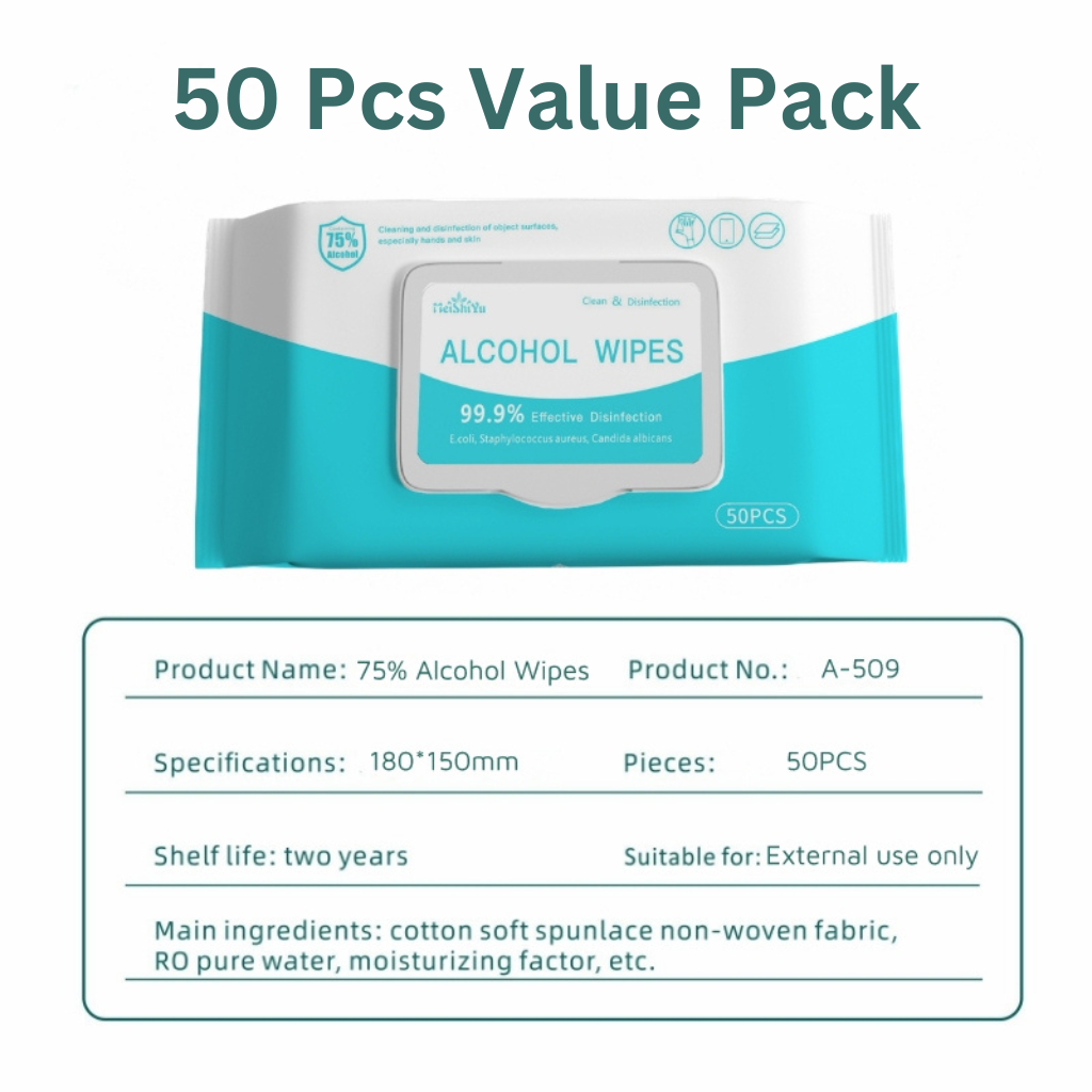 75% Alcohol Disposable Wet Wipes (50Pcs/10Pcs) | 99.99% Disinfection ...