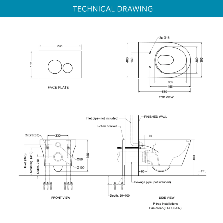 RIGEL Wall Hung Toilet Bowl complete with concealed cistern R-WH9032BP ...