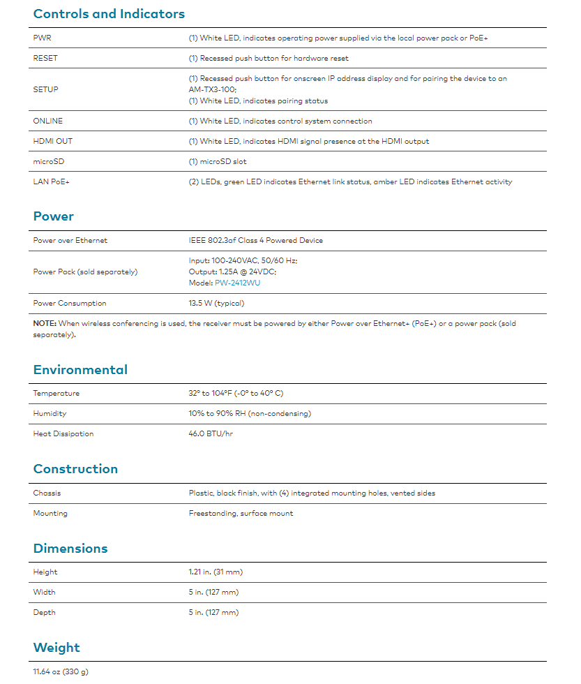 Crestron AirMedia® Receiver 3100 with Wi‑Fi® Network Connectivity P/N ...