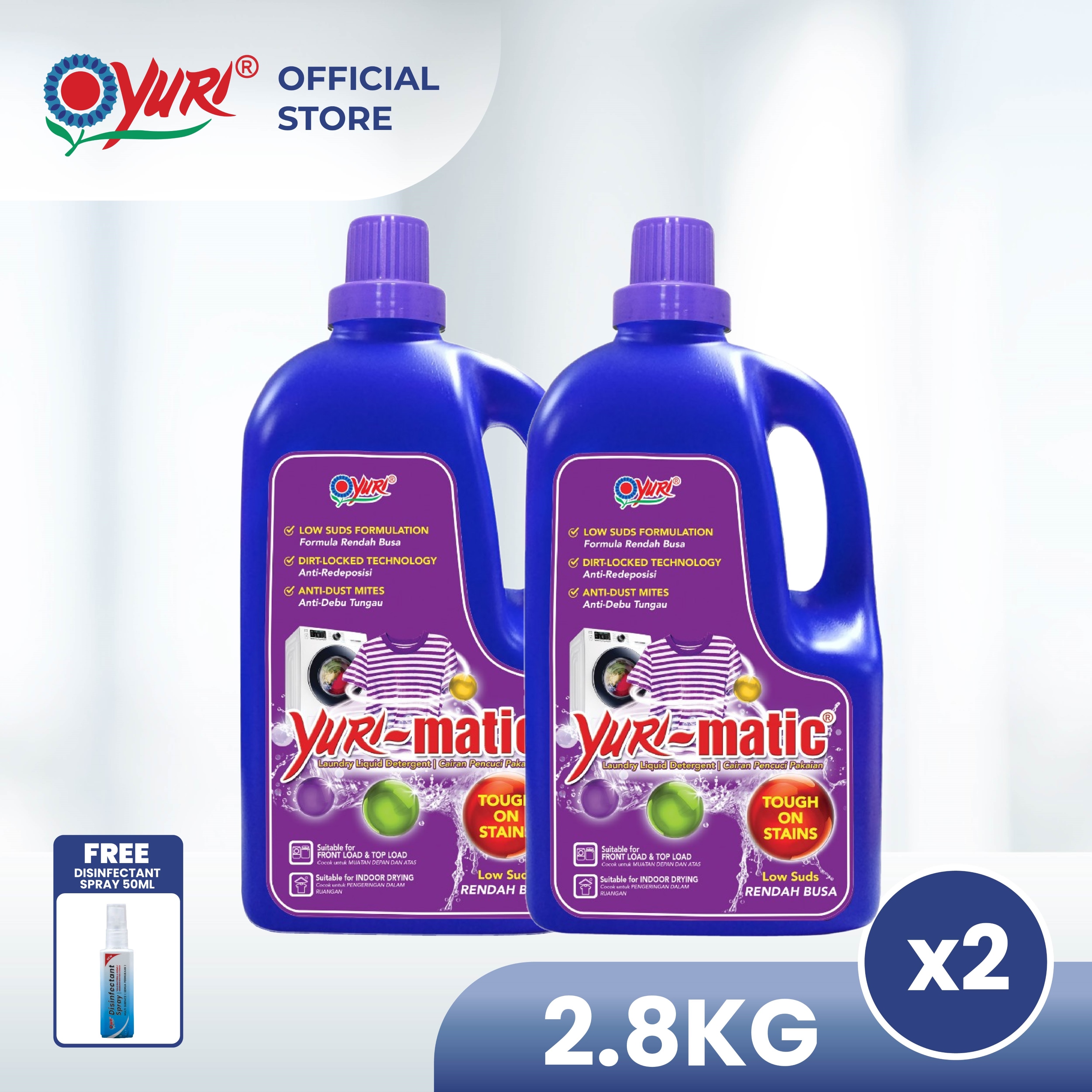 [Twin Pack] Yuri-matic Laundry Liquid Detergent 2.8Kg x2 (FOC Yuri ...