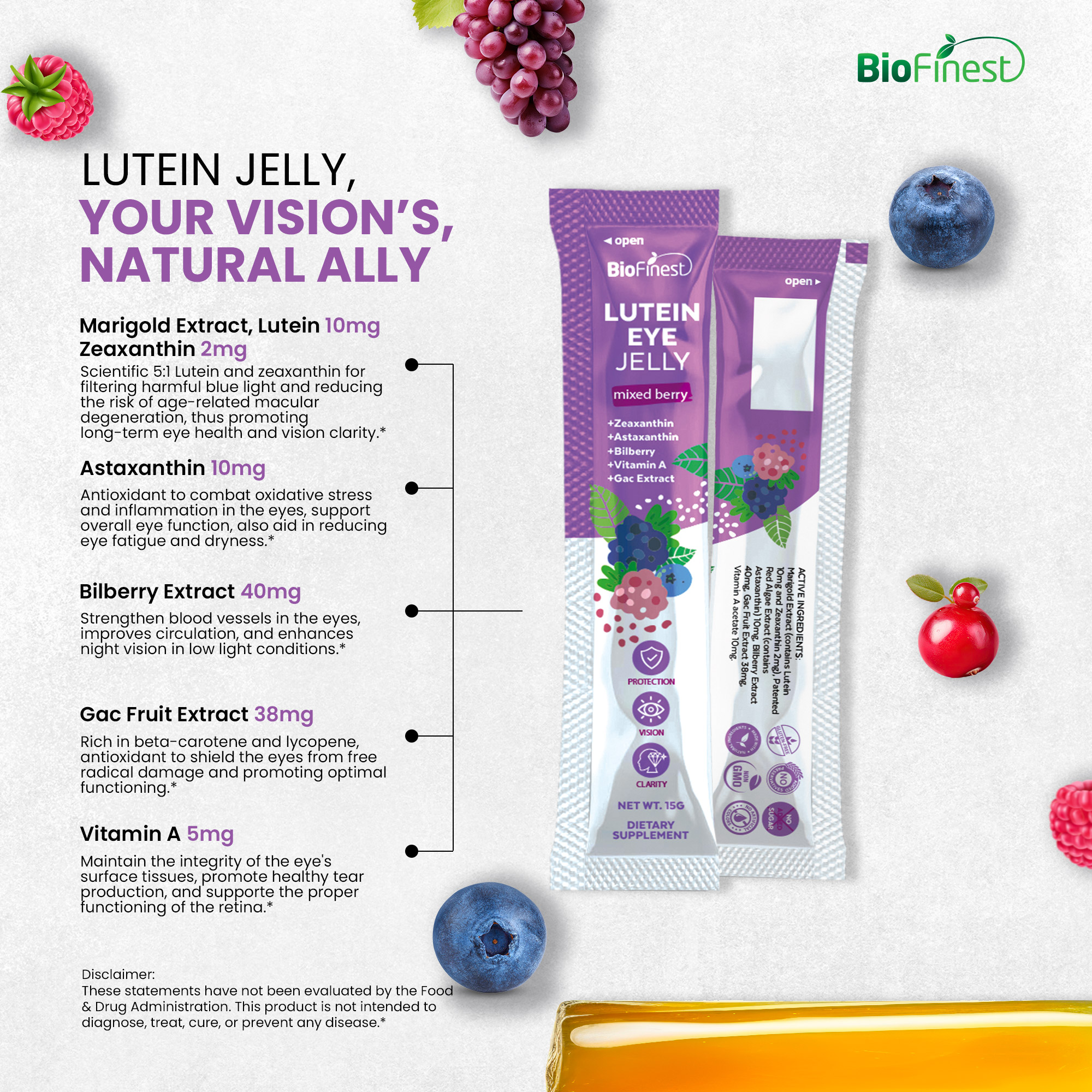 Biofinest Lutein Eye Jelly Supplement - 5:1 Lutein Zeaxanthin Bilberry ...