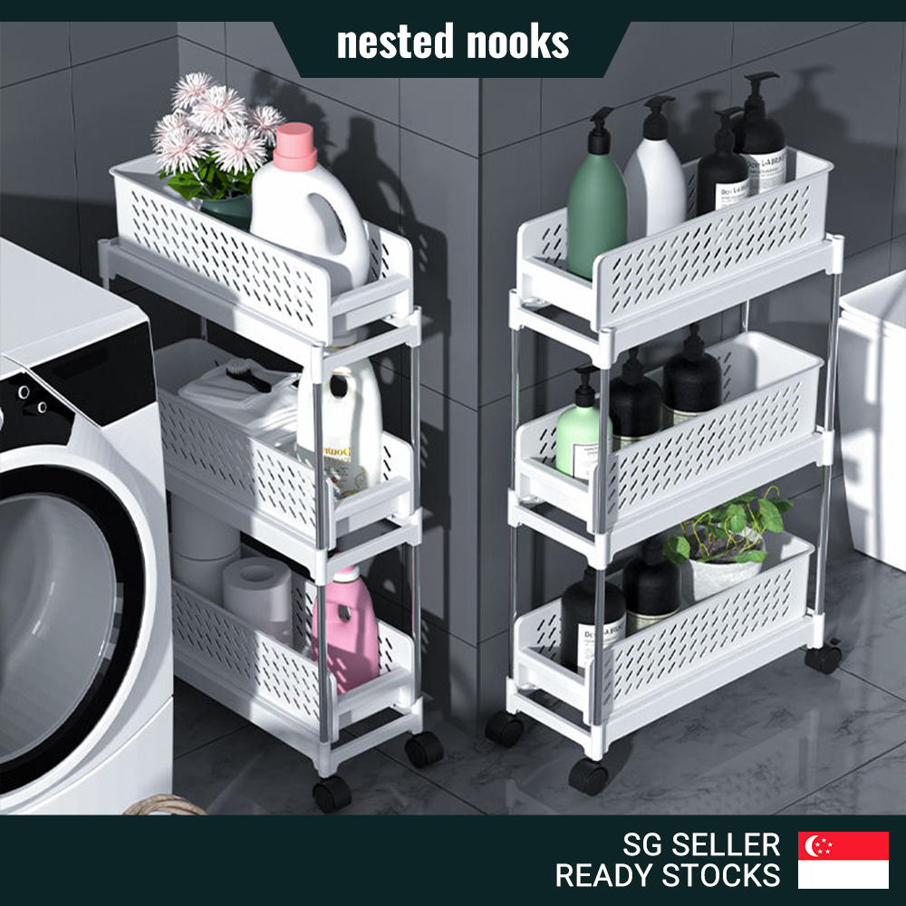 Slim Trolley with Pull Out Drawers Wheels Kitchen Bathroom Storage Rack ...