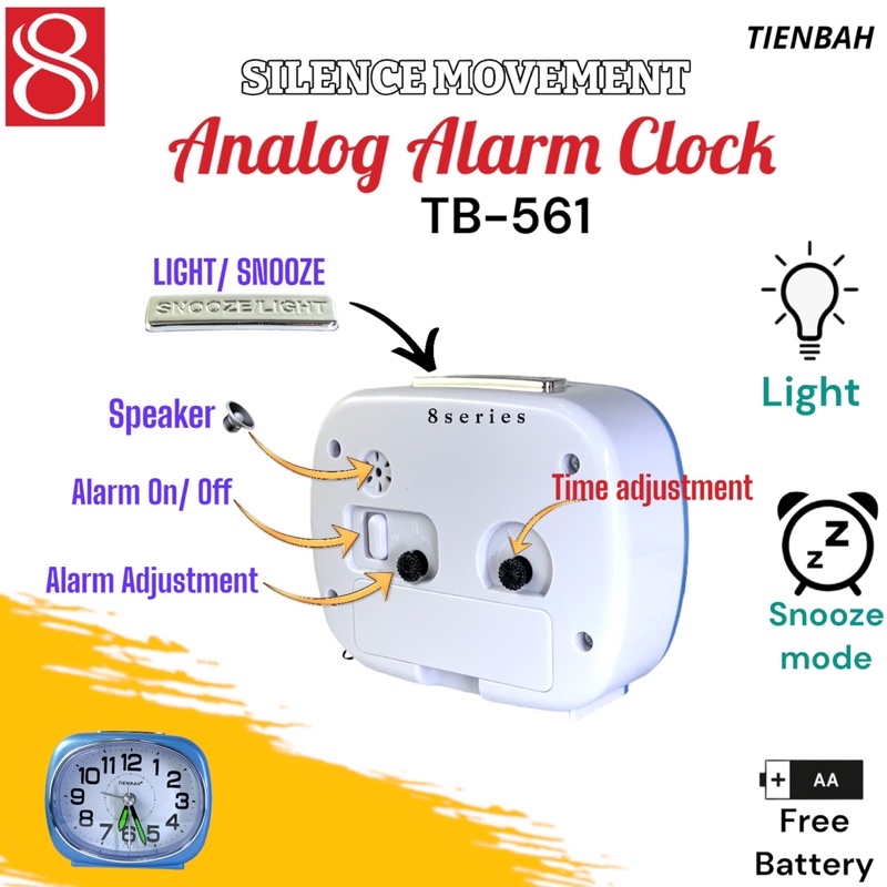 [ SG seller ] silence movement battery operated analog alarm clock with ...