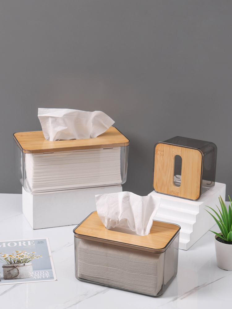 Bamboo Tissue Box Cover Holder Transparent Facial Tissue Dispenser ...