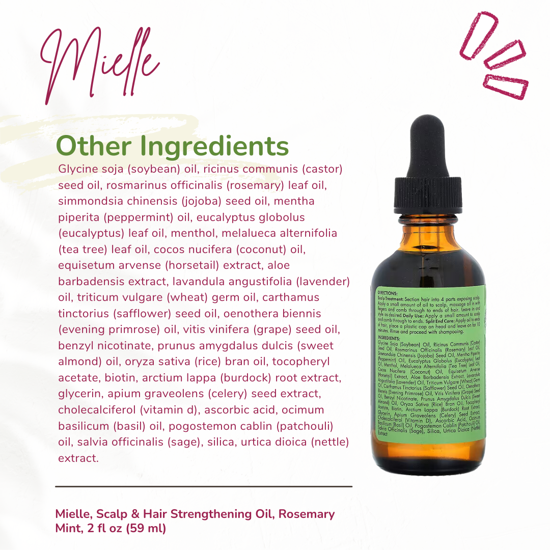 Mielle, Scalp & Hair Strengthening Oil, Rosemary Mint For Hair, 30 ...
