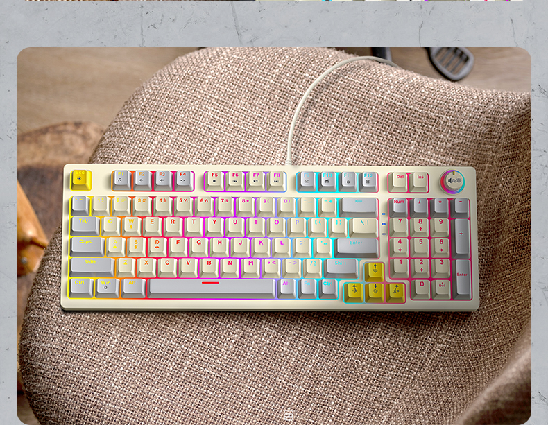 T-Wolf T50 Wired Mechanical Gaming Keyboard With Knob Design 97 Keys ...