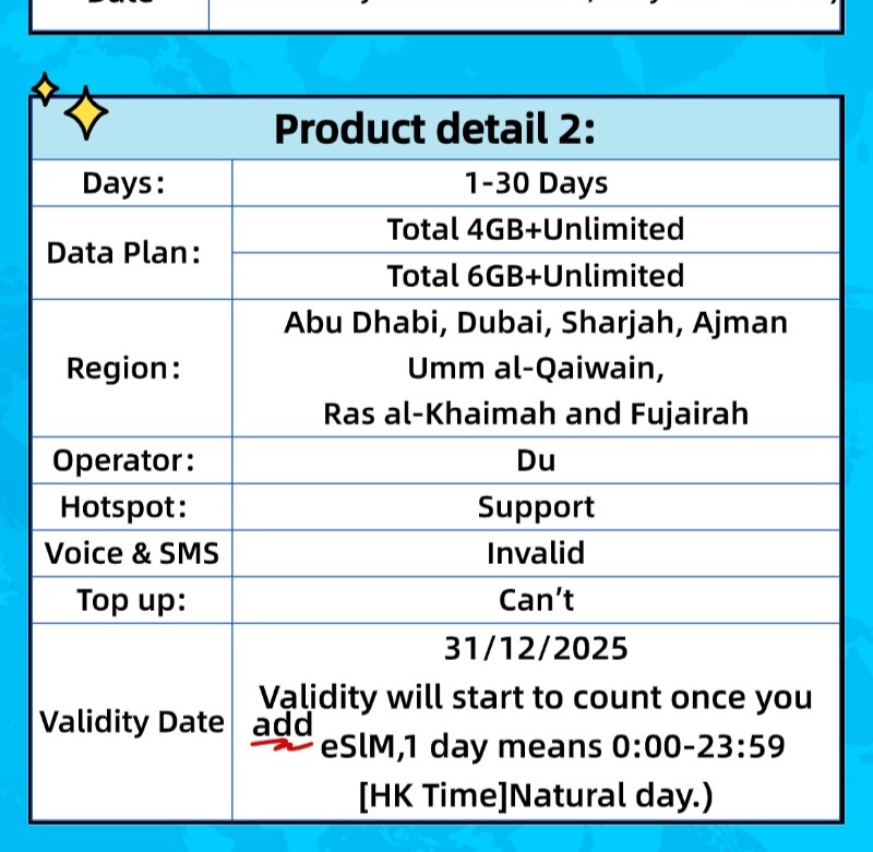 SCT UAE eSIM 1-30 Days Total 1-10GB Unlimited 4G Data Dubai eSIM UAE ...