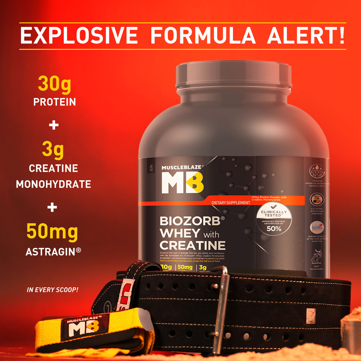 MuscleBlaze Biozorb Whey Protein with Creatine Monohydrate (Chocolate ...