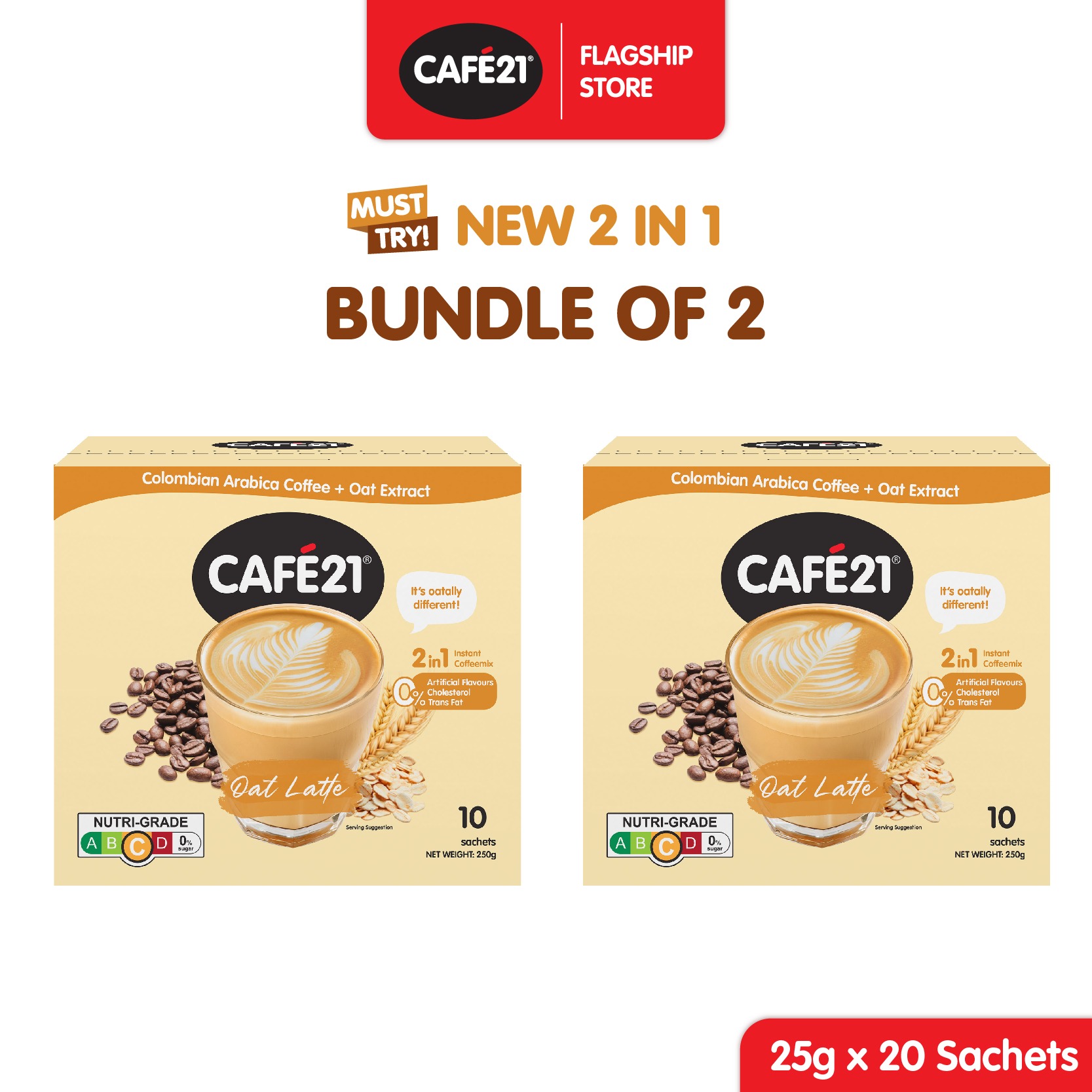 Bundle 2boxes -Cafe21 - Oat Latte Instant Coffee Mix 250g Bundle Pack ...