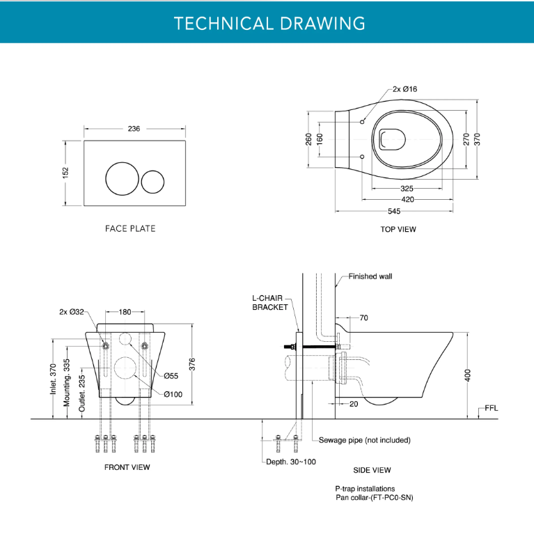 RIGEL Doux Wall Hung Toilet Bowl complete with concealed cistern ...