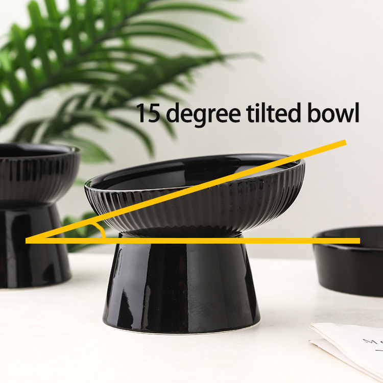 Cat Black Ceramic Bowl Pet Food Water Feeders Neck Protection Water ...