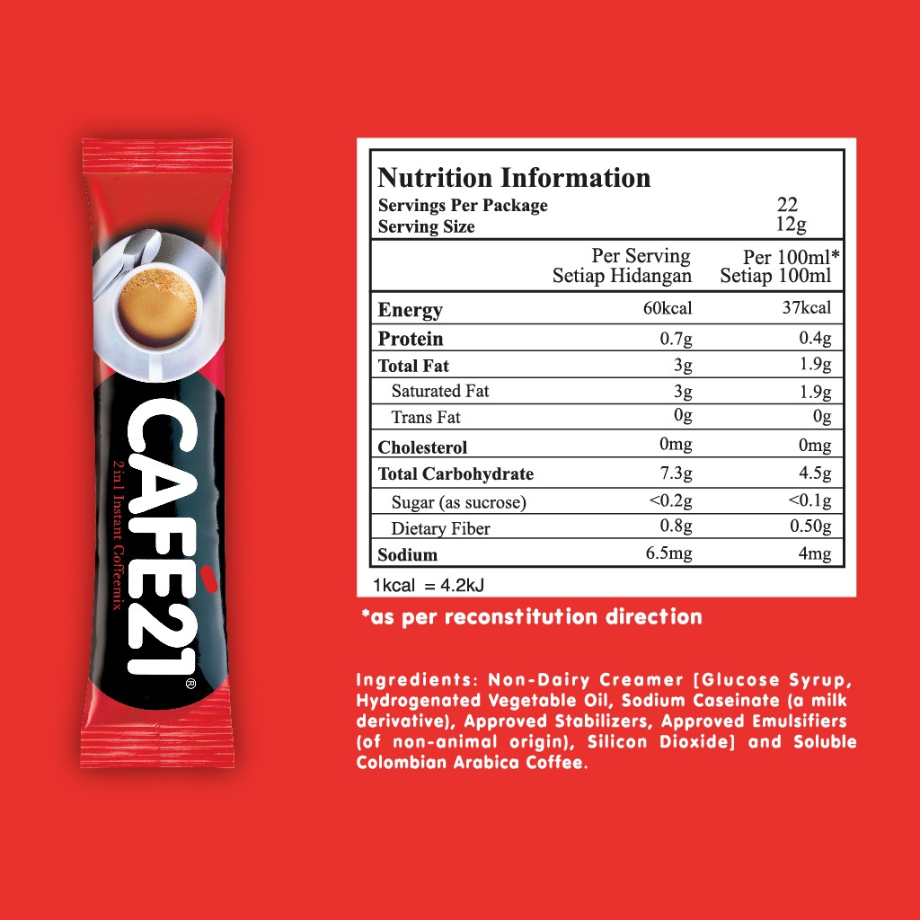 Bundle 2 pkts -Cafe21 - 2in1 Instant Coffee Mix Bundle Pack (12g x 22 ...