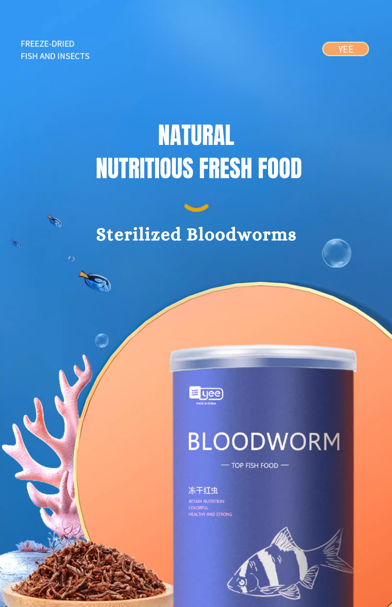 YEE Aquarium Fish Food Pellet, Freeze Dried Red BloodWorm For Tropical ...