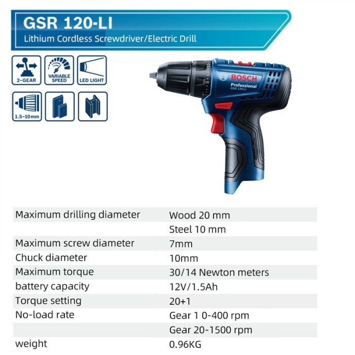(SG Ready Stock)BOSCH GSR120-Li 12V Cordless Drill Driver 2.0Ah, 1pc ...