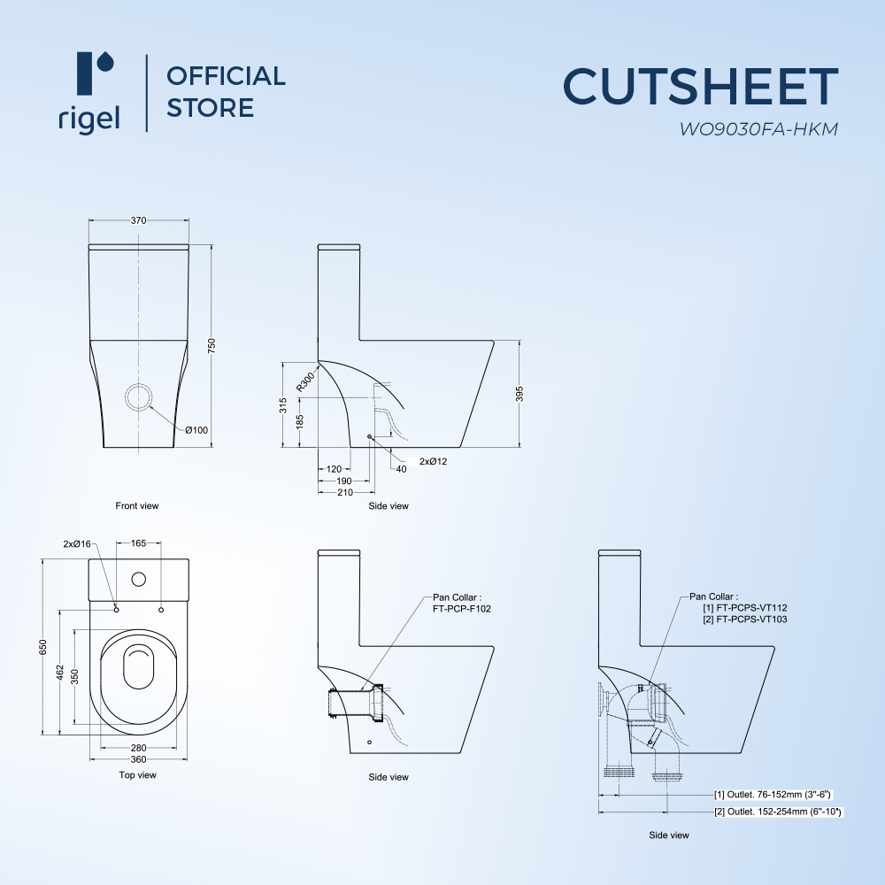 [P.O] RIGEL Rimless One-piece Toilet Bowl WO9030FA-HKM Gallant - (E ...