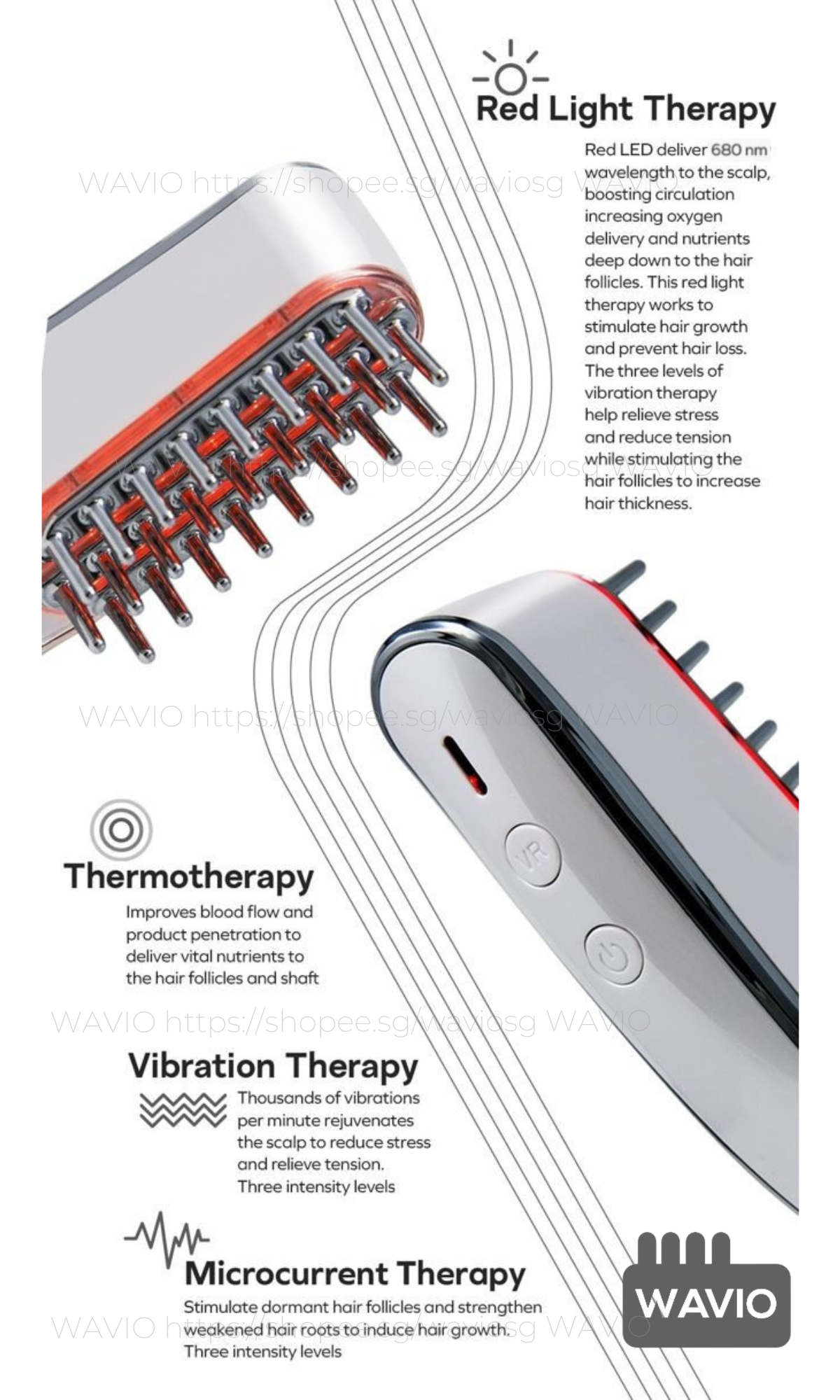 🇸🇬 LOCAL WARRANTY 💯 Red Light Hair Growth Device Comb Anti Hair Loss ...