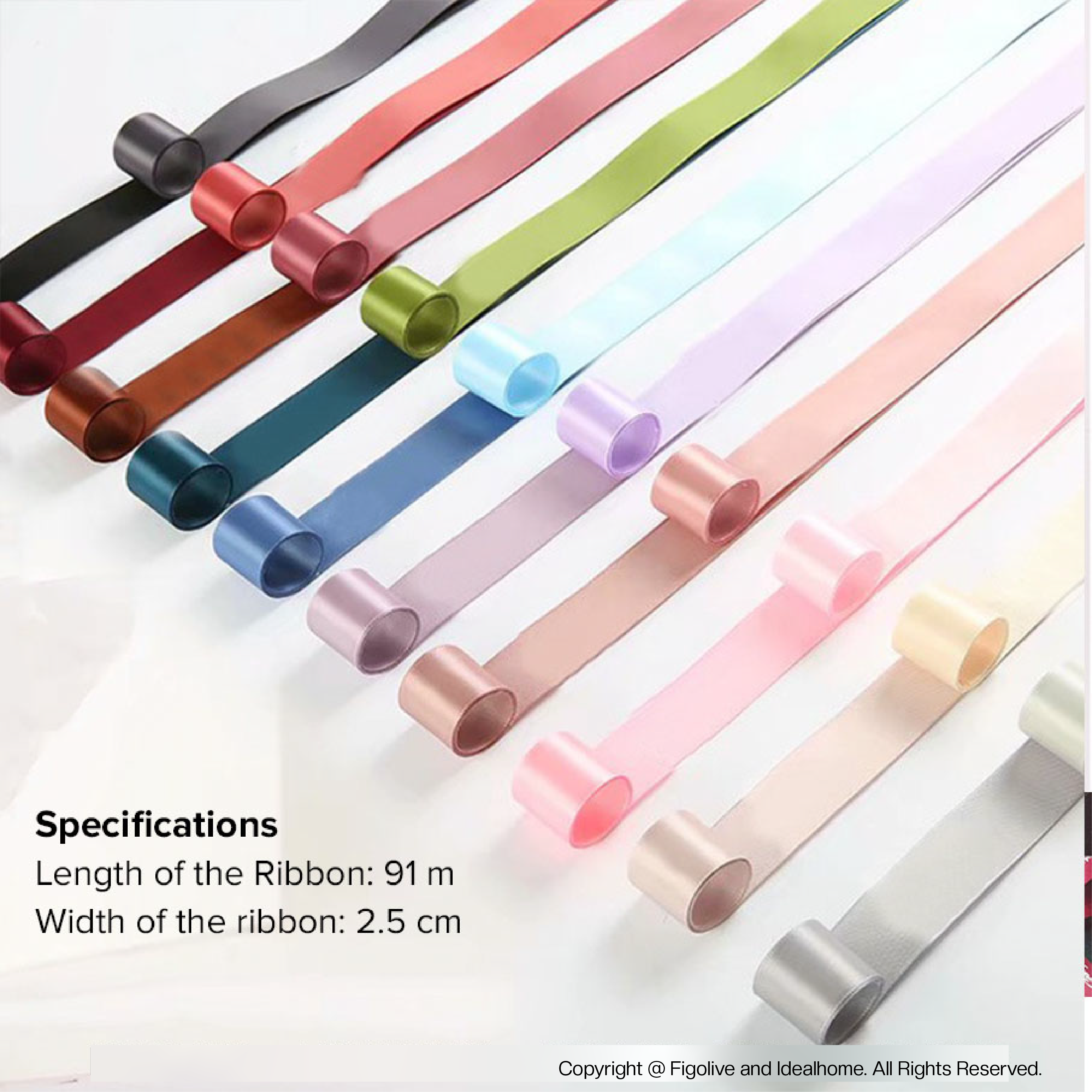 [91meter] 2.5cm (91M) per roll Solid Color Double Sided Satin Ribbon ...