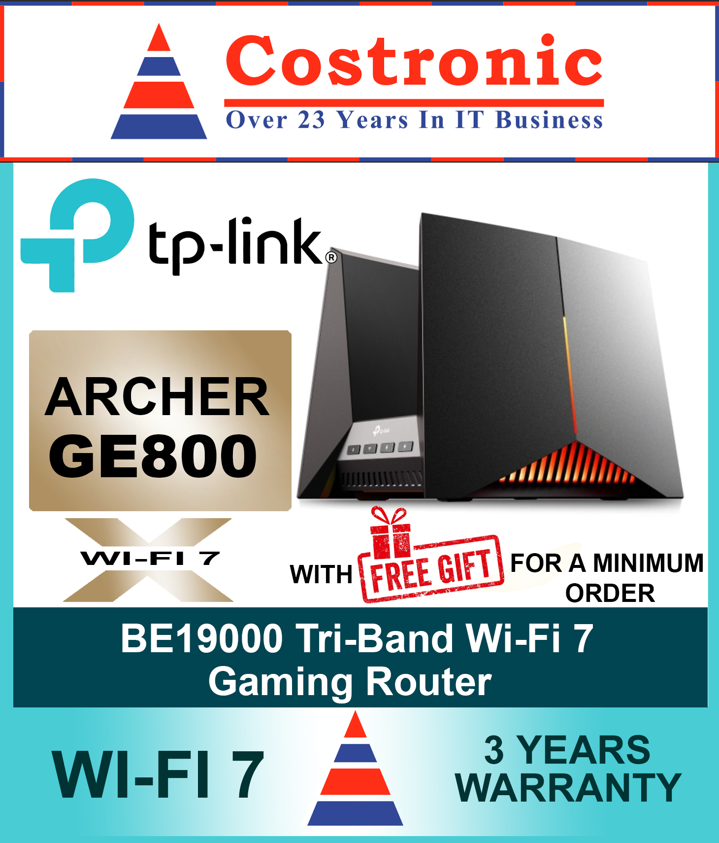 TP-Link Archer GE800 BE19000 Tri-Band Wi-Fi 7 + 2 10G port Gaming ...