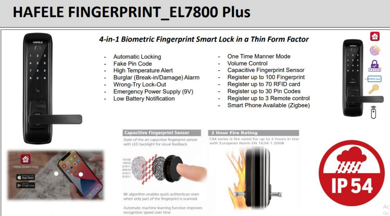HAFELE GL6600 FINGERPRINT SMART GATE LOCK + HAFELE EL7800 PLUS 4 IN 1 ...