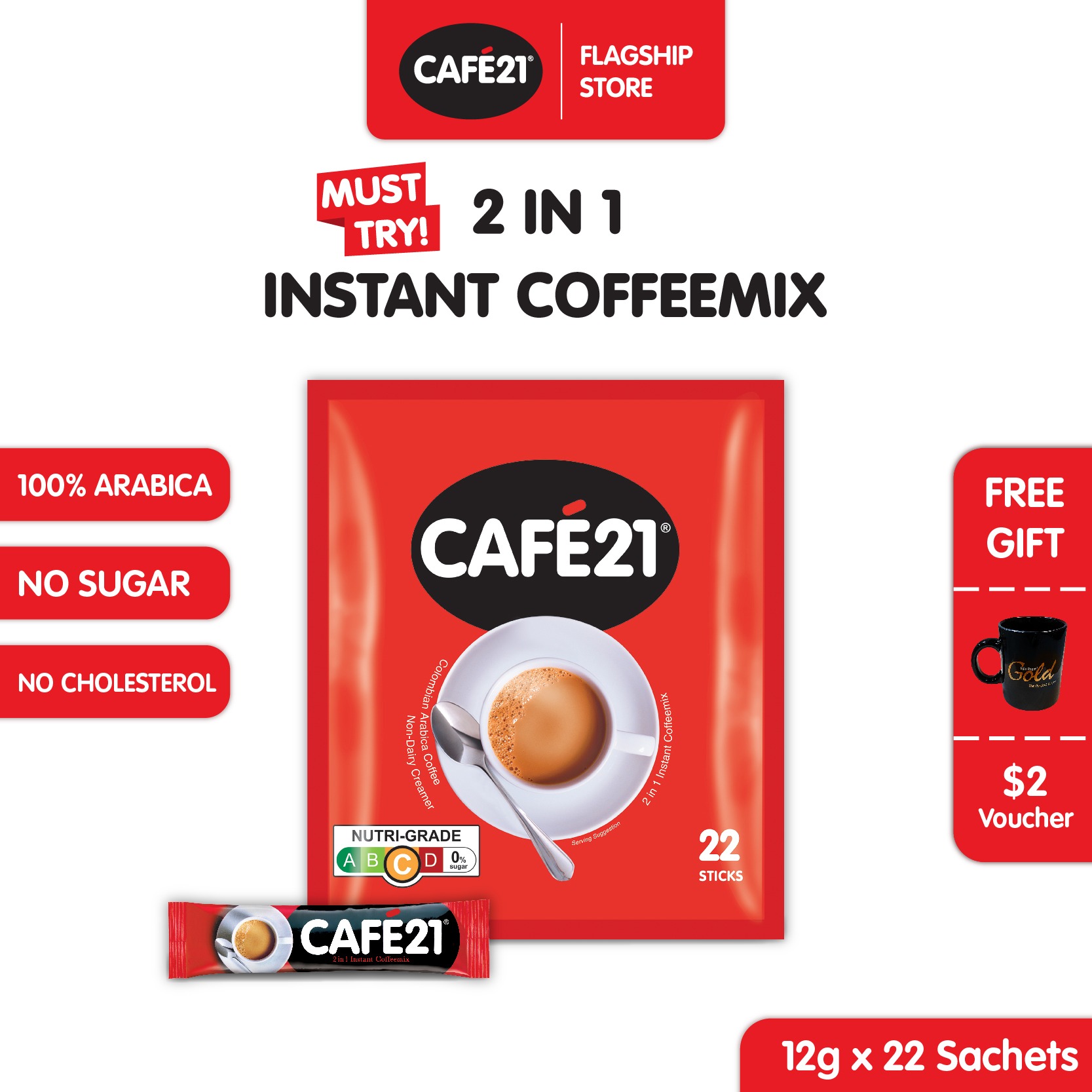 Bundle 2 pkts -Cafe21 - 2in1 Instant Coffee Mix Bundle Pack (12g x 22 ...