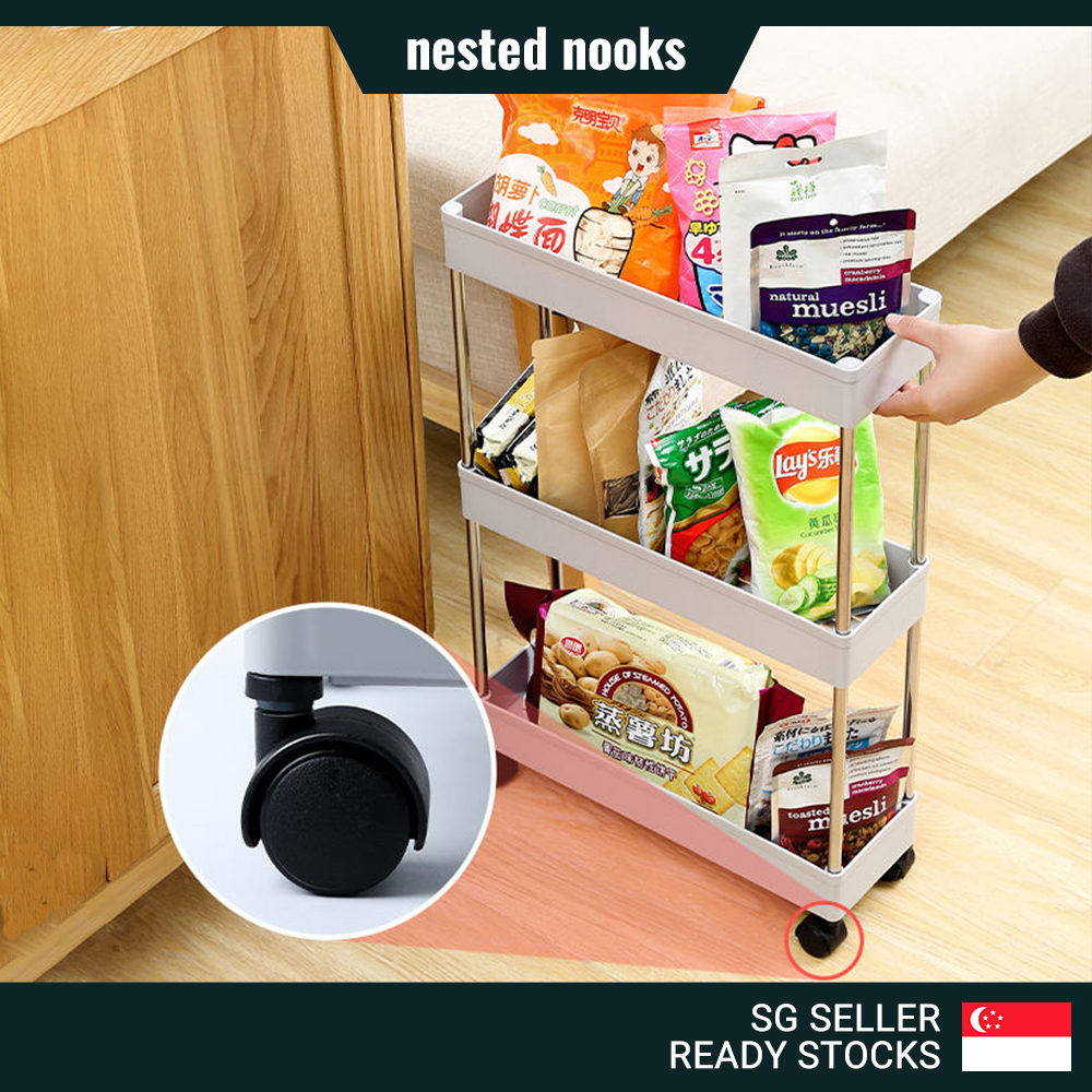 Slim Trolley with Pull Out Drawers Wheels Kitchen Bathroom Storage Rack ...