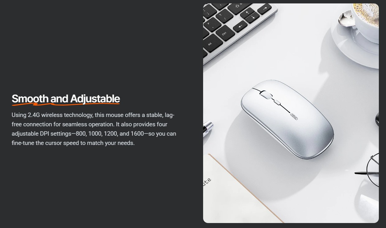 INPHIC M1P Wireless Rechargeable Mouse – Silent Clicks, Adjustable DPI ...