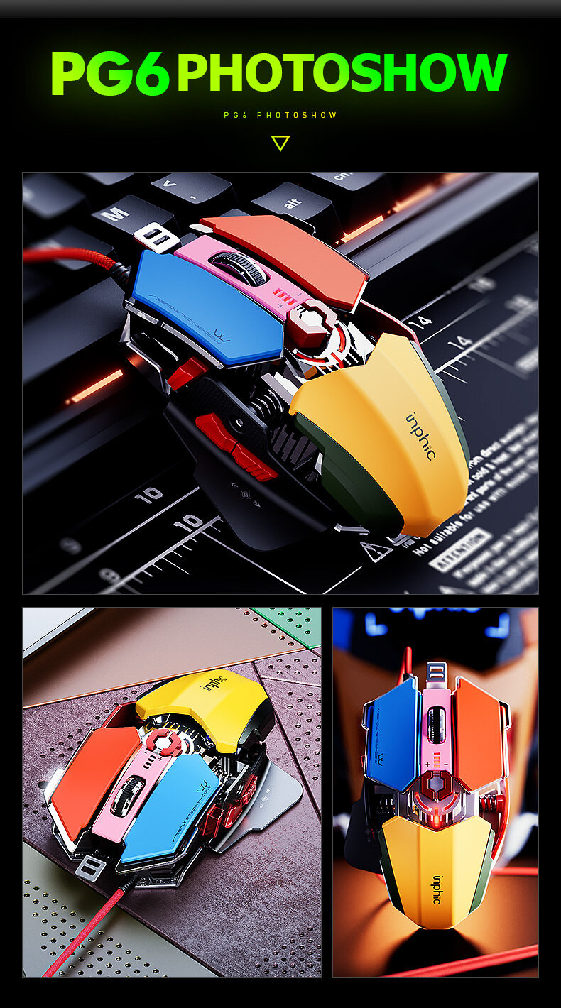 INPHIC PG6 Sci-Fi Mechanical Colorful 1680W RGB, 200 - 12800 DPI Wired ...