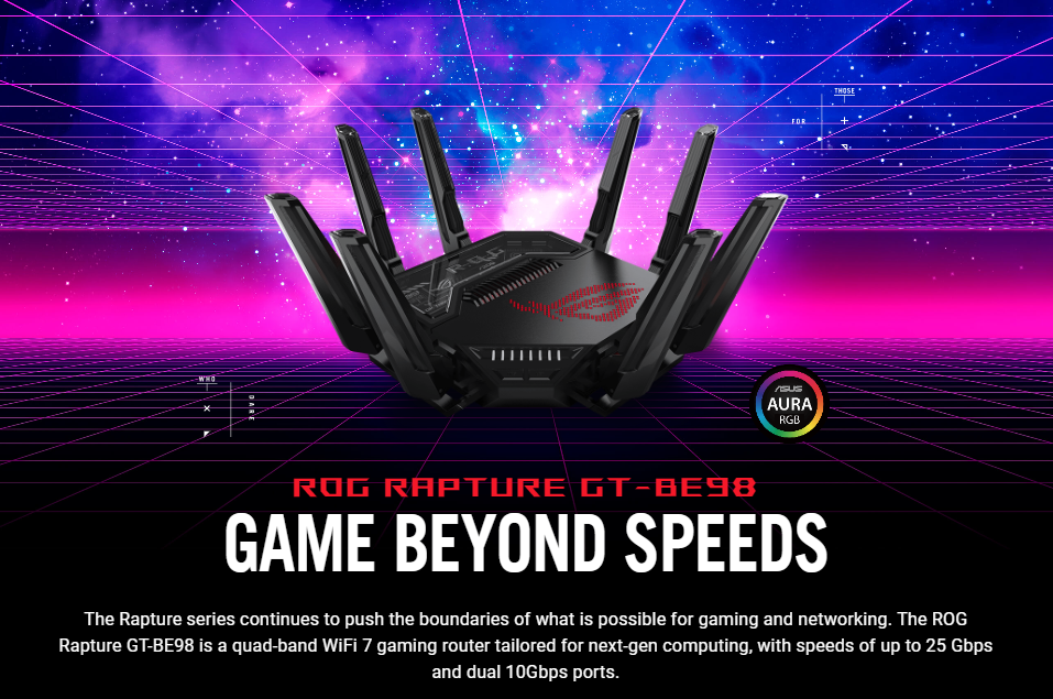 ASUS ROG Rapture GT-BE98 Quad-band WiFi 7 BE25000 Gaming Router - Dual ...