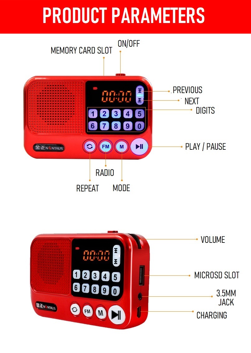 Nontaus S99 Large Display Elderly Portable FM Radio MP3 Player Speaker ...