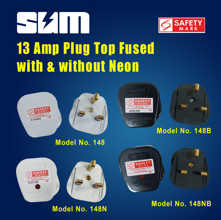 SUM 13 AMP PLUG TOP FUSED WITH & WITHOUT NEON (SAFETY MARK) | Shopee Singapore