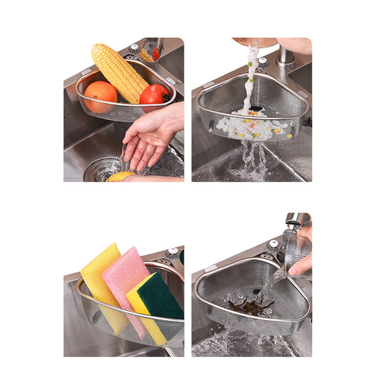Stainless Steel Triangular Kitchen Waste Net Trash Can Bin for ...