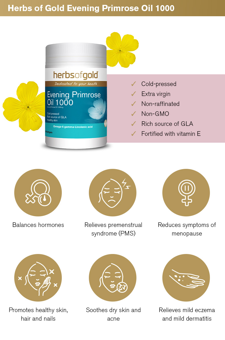 Herbs of Gold Evening Primrose Oil 1000mg 100s (EXP 10-2027) - Relieve ...