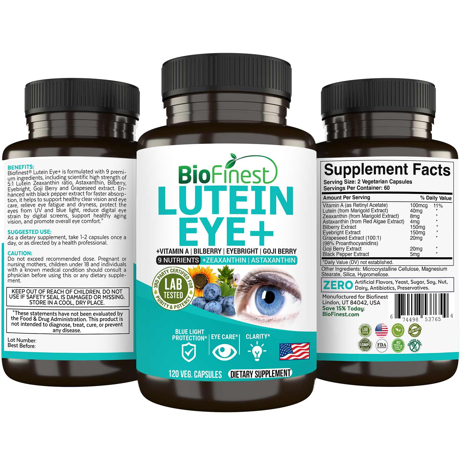 [Bundle of 3] Biofinest Lutein Eye+ Vitamin - Bilberry Supplement ...