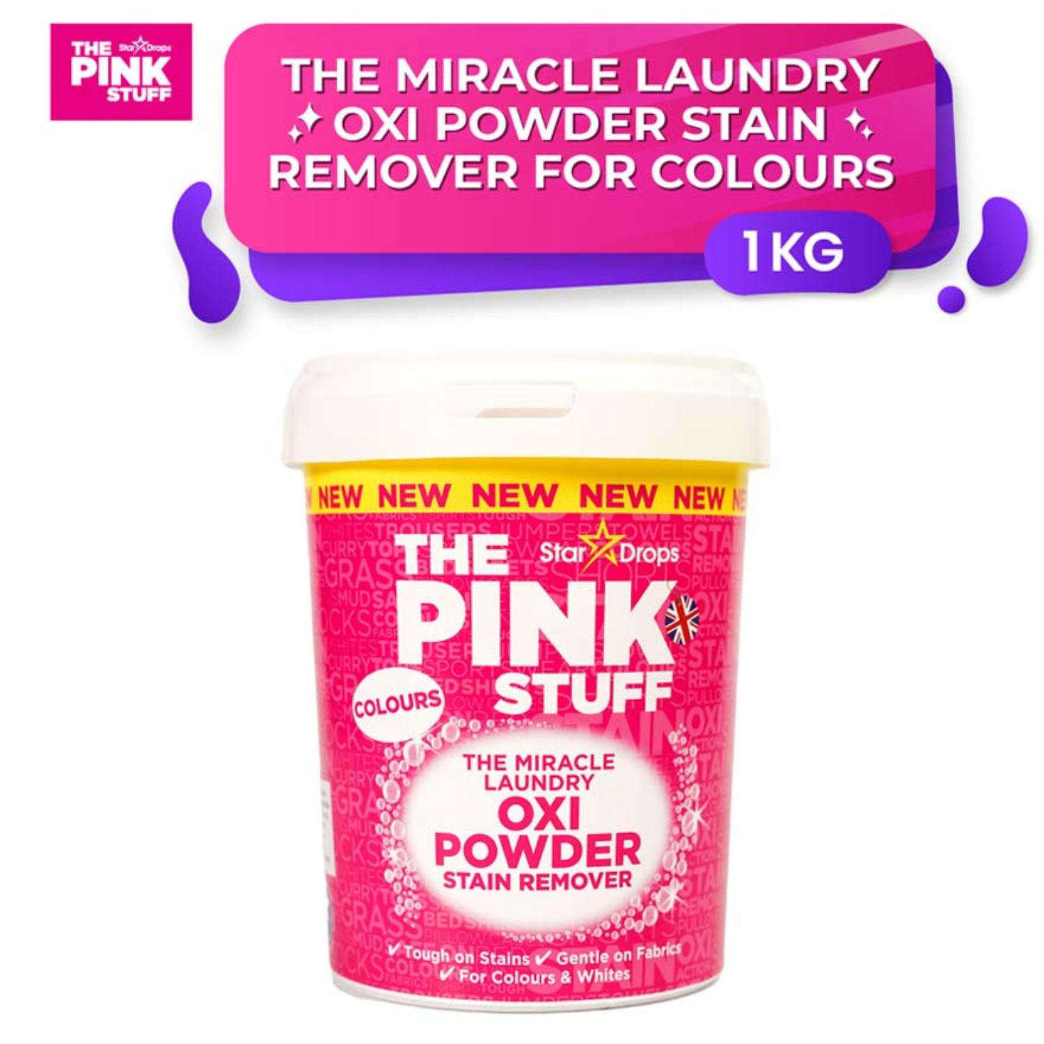 THE PINK STUFF The Miracle Laundry Oxi Powder Stain For Colours 1Kg ...
