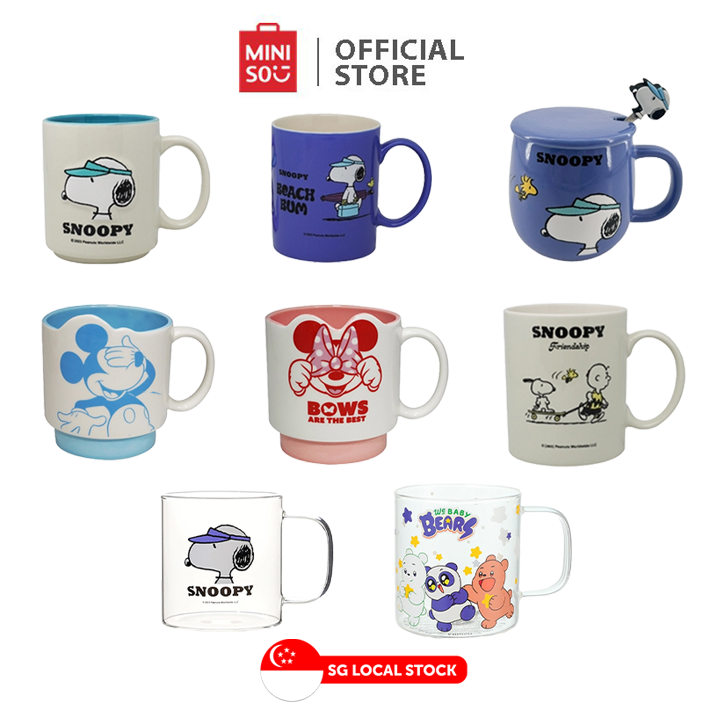 MINISO Ceramic/Glass Cups Snoopy Travel-(with Lid and Spoon,Embossed ...