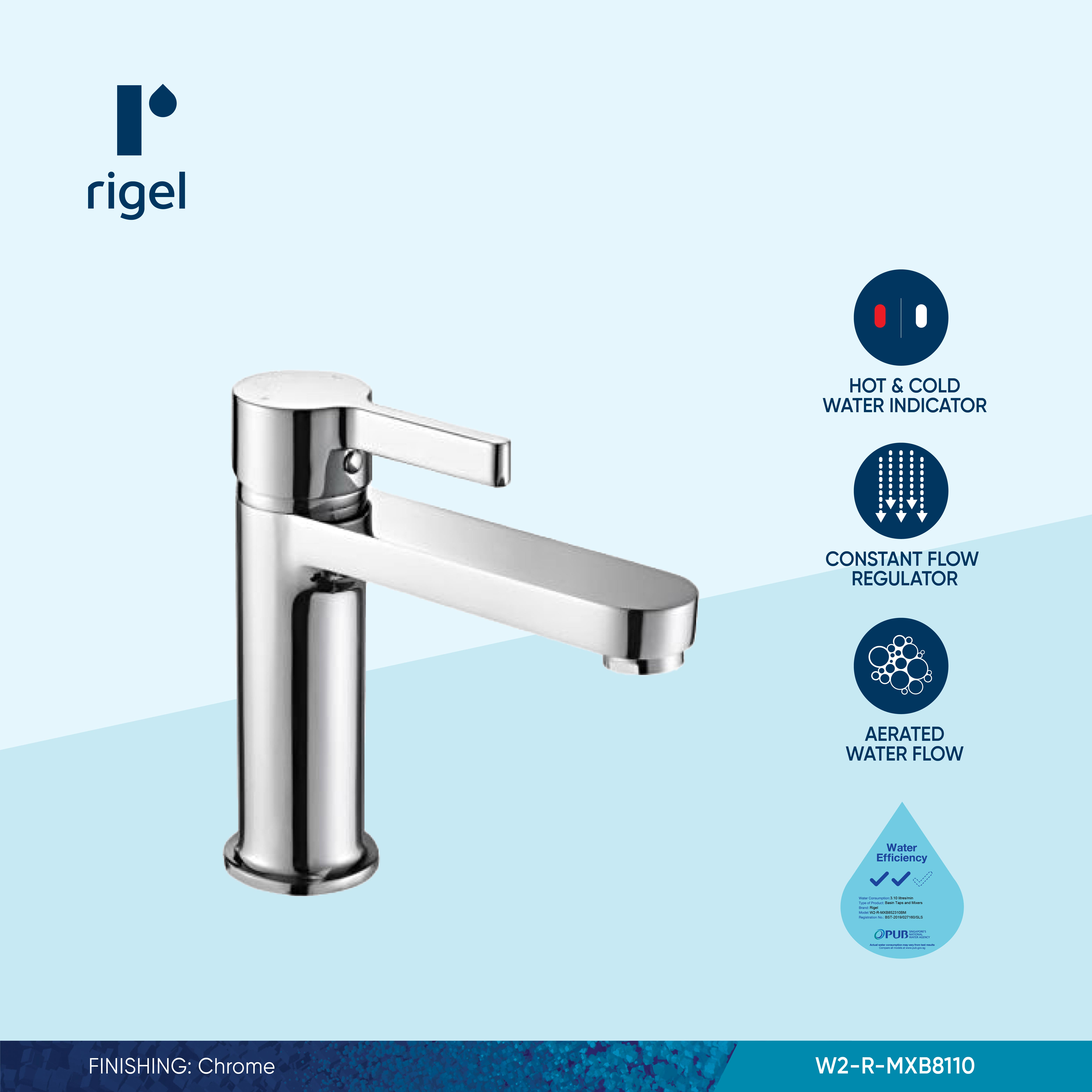 RIGEL Basin Mixer Tap MXB8110 (CHROME) / MXB8110 (GUN) | Shopee Singapore