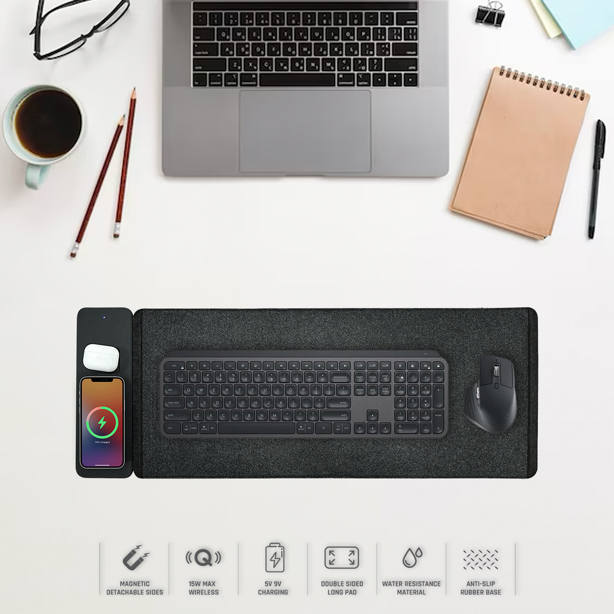 Ergoworks Comfy Desk Mat, Mouse Pad With Detachable Wireless Charging ...
