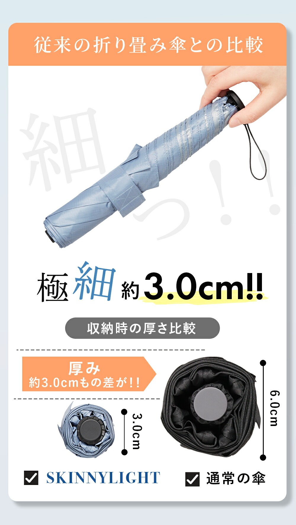 [Waterfront official brand store] Skinny Light fold 60cm umbrella big ...