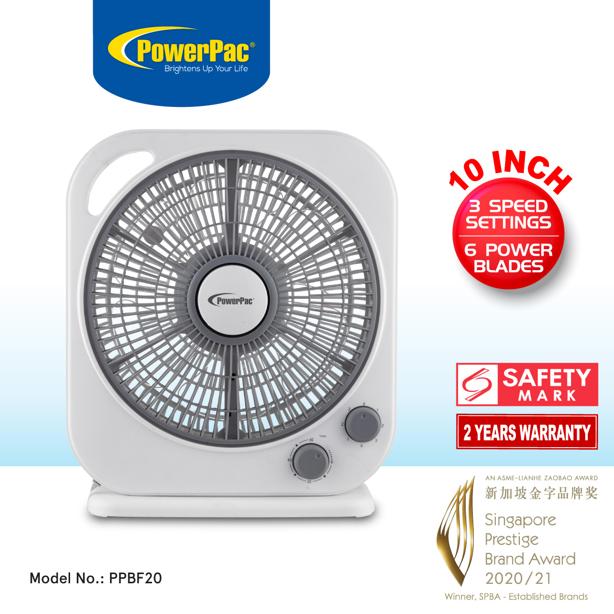 PowerPac 10" & 12" Box Fan – Adjustable Louver, Oscillation, Timer ...