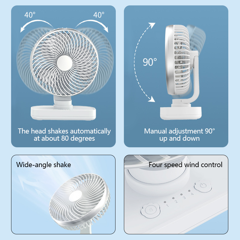 Wireless Auto Rotatable Table Fan Rechargeable Desk Mini Fan Laptop ...