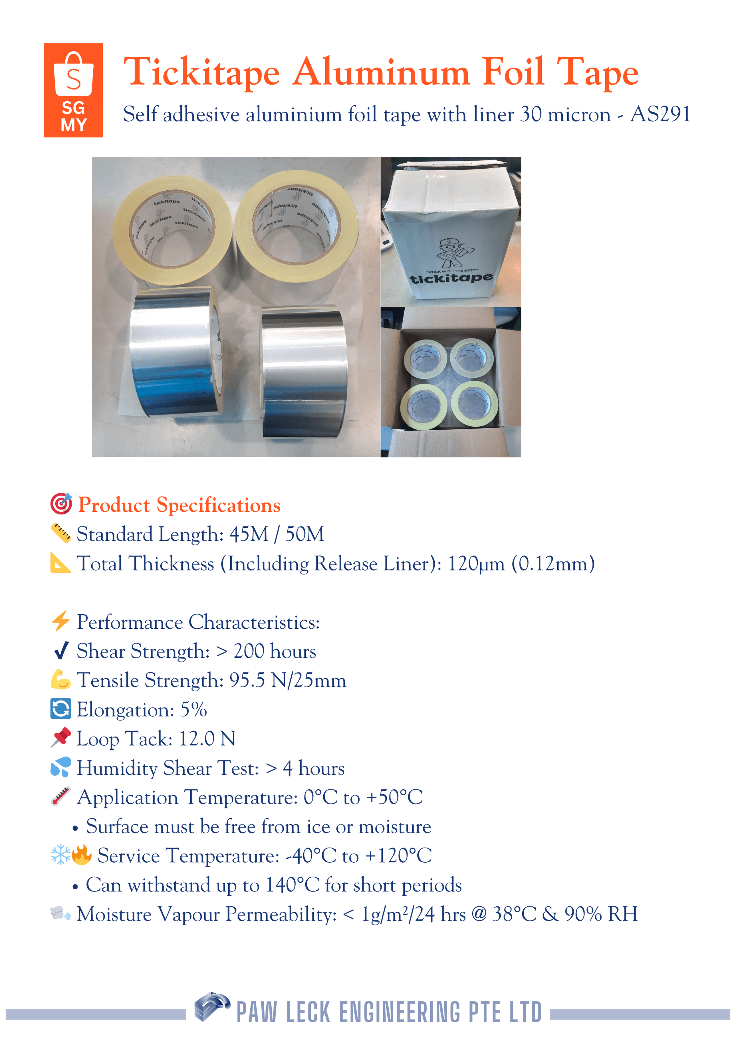 Tickitape aluminium foil tape Self adhesive aluminium foil tape with ...